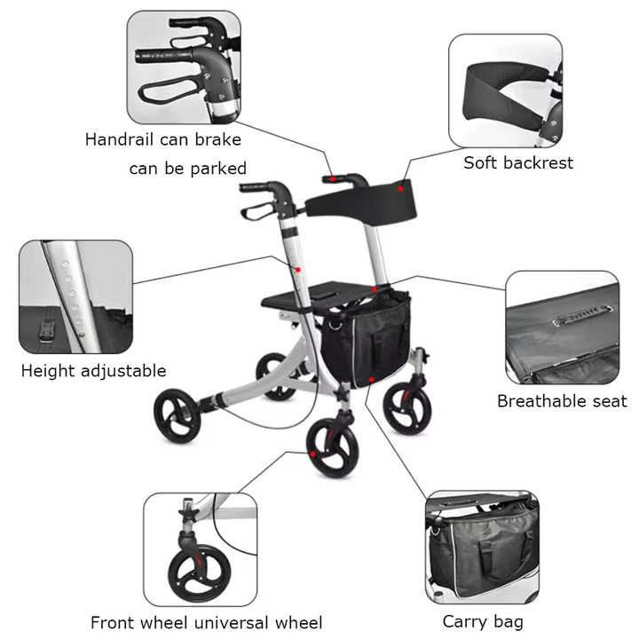 Aluminum Rollator Walker With Foot Rest Wheels Foldable Walker for ...