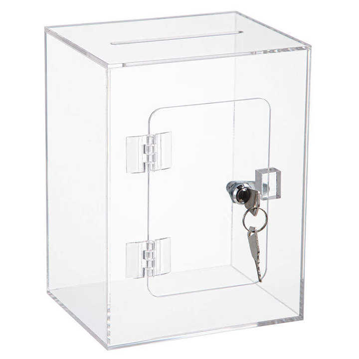 Acrylic Lockable Donation Box Clear Suggestion Ballot Box with Slot and ...