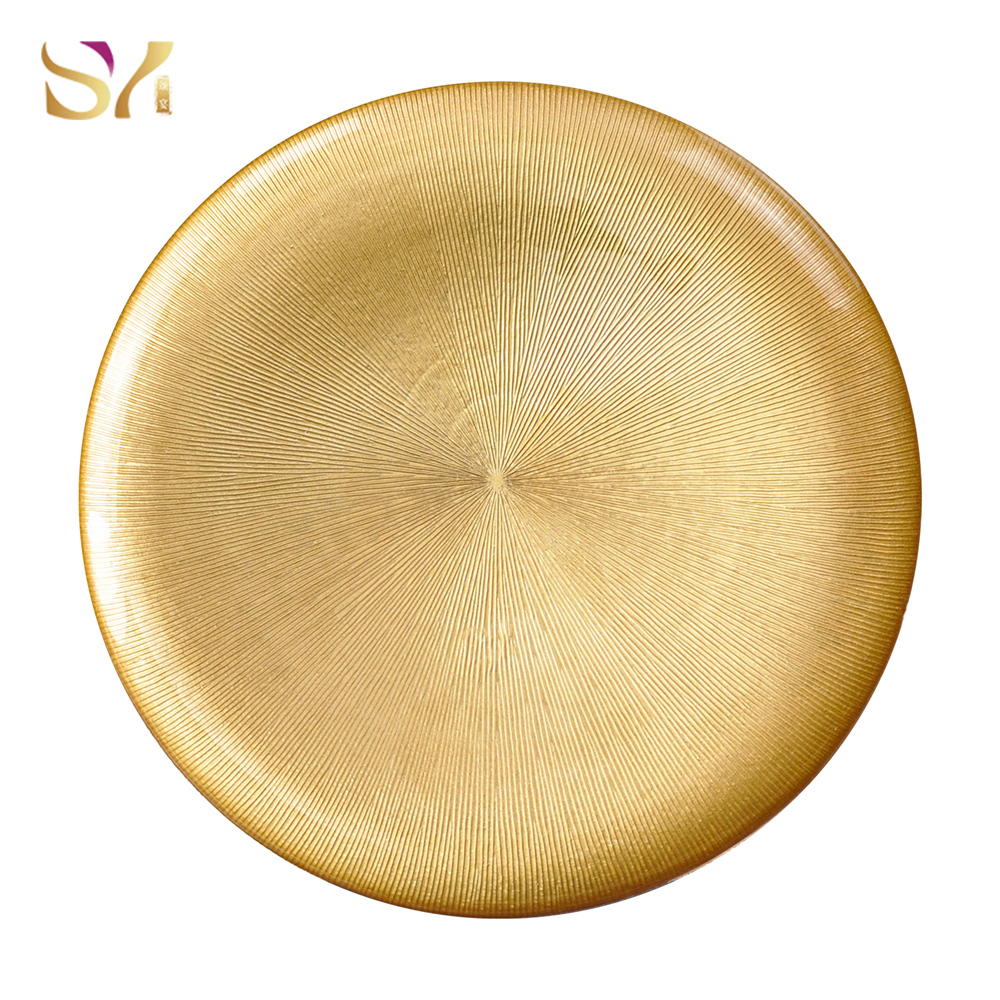 Modern Luxury 13 Inch Round Glass Charger Plates in Clear Gold Blue ...