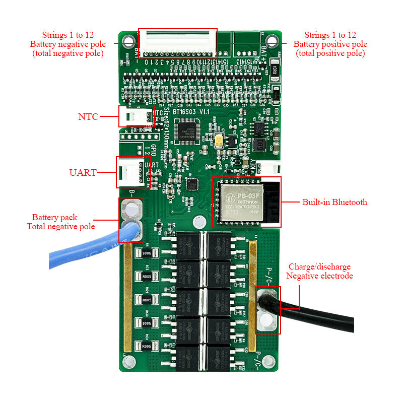 YDE 36V Smart BMS PCBA 10S/12S for Communication LiFePO4 Lithium ...