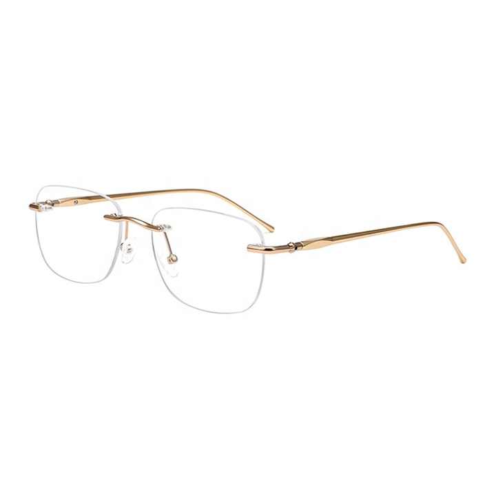 Classic Single-Color Square Shape Ultra-Light Metal Rimless Optic ...
