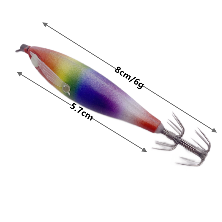 ORJD 6g/8cmLuminous Silicone Wing Squid Hook Fishing Lure Wooden Shrimp ...