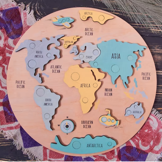 Wooden World Map Baby Name Puzzle Birthday Gift Children Toy ...