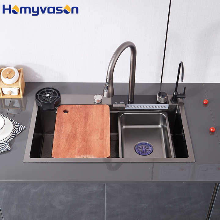 Modern Smart Nano Black Luxury Single Bowl Multifunctional Stainless ...