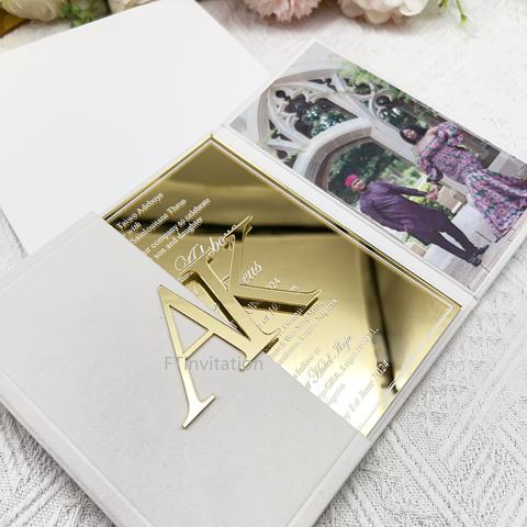 Decadent Gold Mirror Acrylic Wedding Invitation Engraved