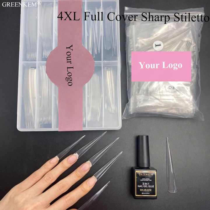 New Soft Gel Full Cover Nail Tipps Clear Extra Long 4XL Pointed Sharp ...