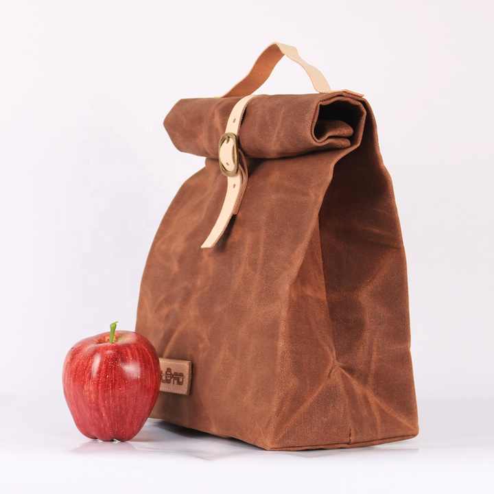 Changrong Custom Leather Handle Brown Waxed Canvas Lunch Bag Tote - Buy ...