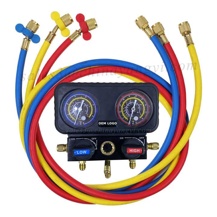 HVAC Ball Valve 2 Way Manifold Gauge Set Pressure Manometer for ...