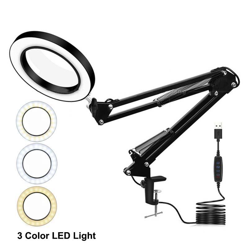 Lampara 10x Lupa Articulada Led Escritorio Usb Luz Cálida brillar ...