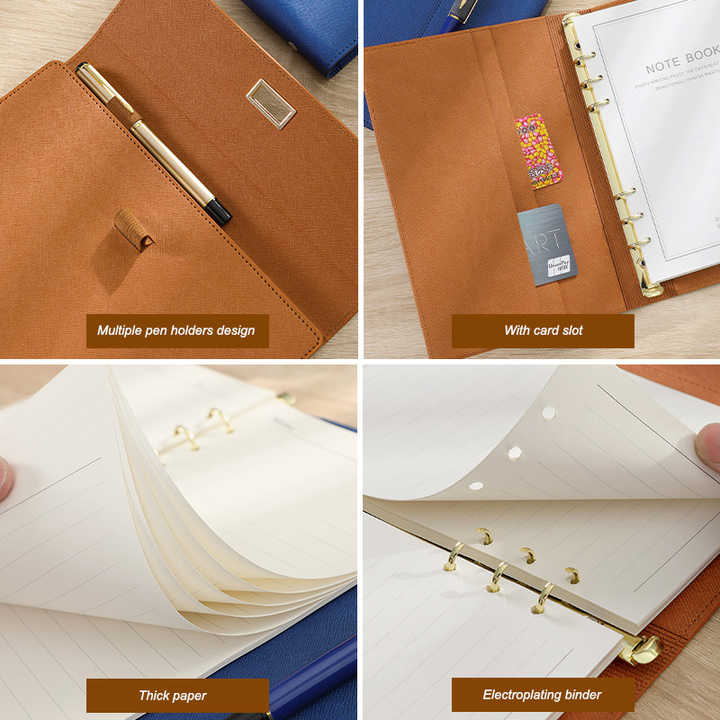 A5 Set Pen Holder Card Slot 6 Ring Refillable Binder Notebook Cover ...