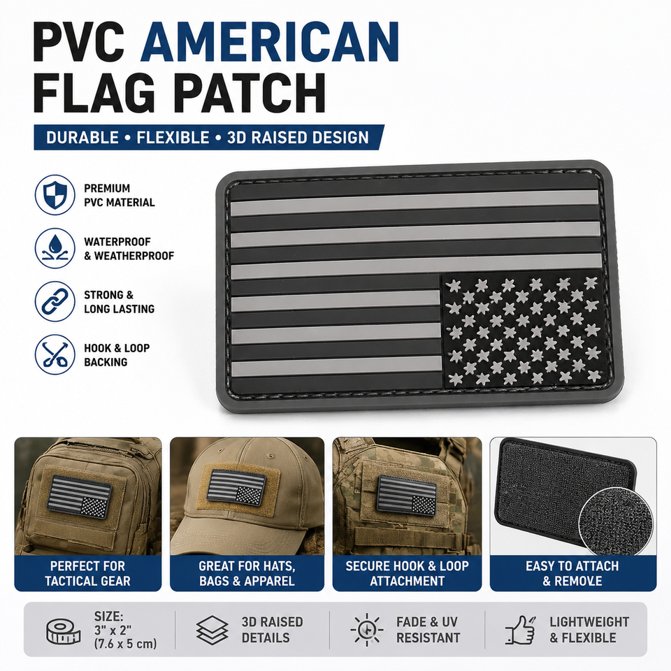 Durable PVC Patch - American Flag Design, Tactical Sew-On & Iron-On ...