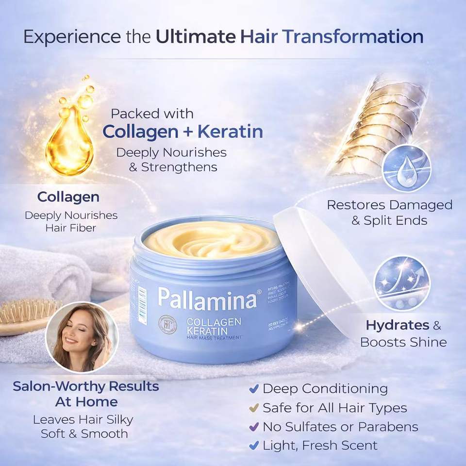 Pallamina Keratin Repair Hair Mask Collagen Deep Conditioning Hydrate ...