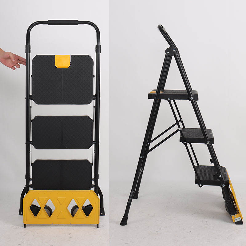 Modern Ladder Folding Step Stool Steel Wide Platform Ladder With Wheels ...