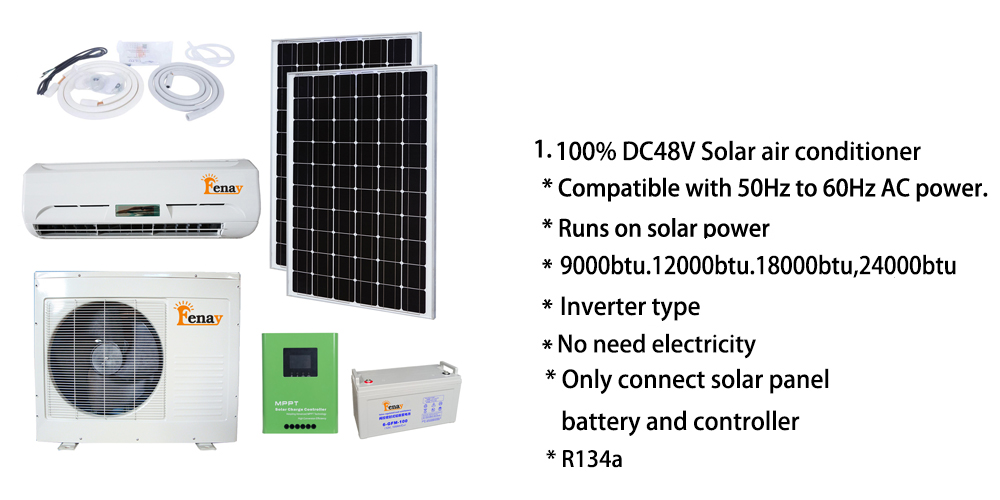 DC 100% Energy Saving Solar Panel Air Conditioner 48V Solar Split Air ...
