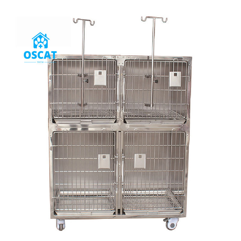 OSCAT EC-5 Veterinary Stainless Steel Pet Cage with 4 Doors Adjustable ...