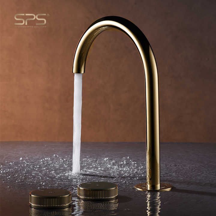 A2066 Fancy White and Gold Luxury Three Holes Brass Bathroom Water Tap ...