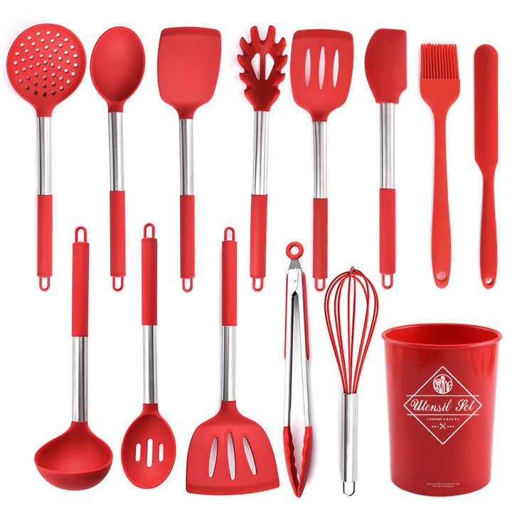 Silicone Cooking Utensil Kitchen Set 13 Pieces Rubber Utensil Tool with ...