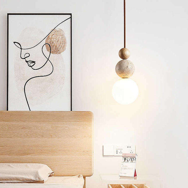 Nordic Modern Luxury Solid Wood Travertine Pendant Light LED Hanging ...