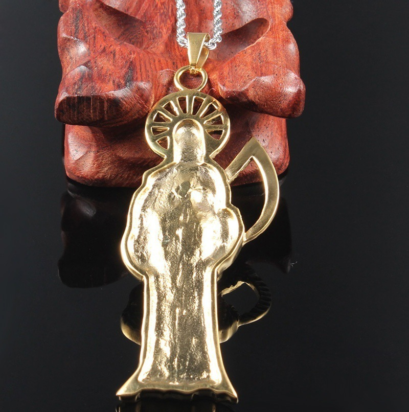 Vintage Holy Death Skeleton Pendant Gold Necklace Stainless Steel Men ...