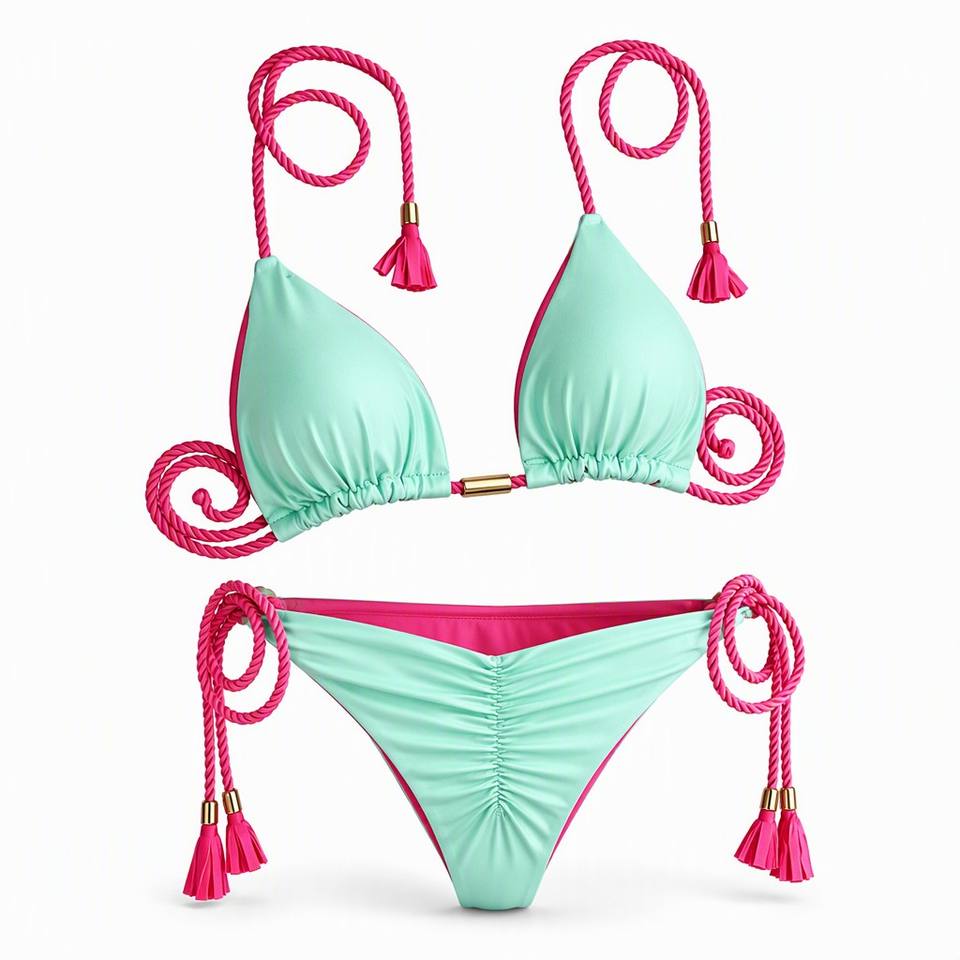 New European American-style Sexy Resort Spa 2-Piece Solid-Color Braided ...