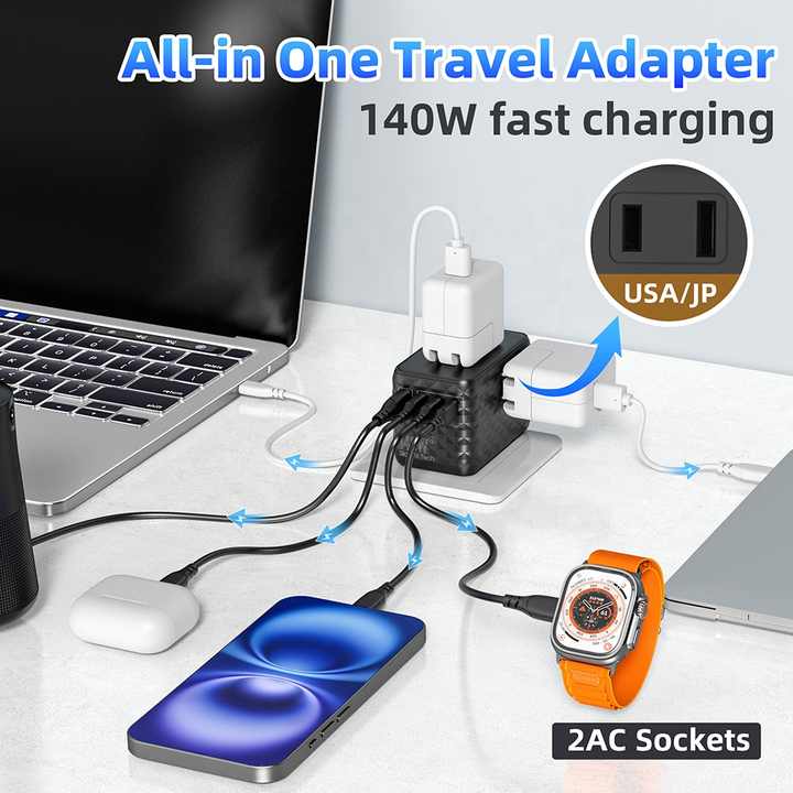Worldplug Copper 2-Outlet 140W GaN Super Fast Charge International ...