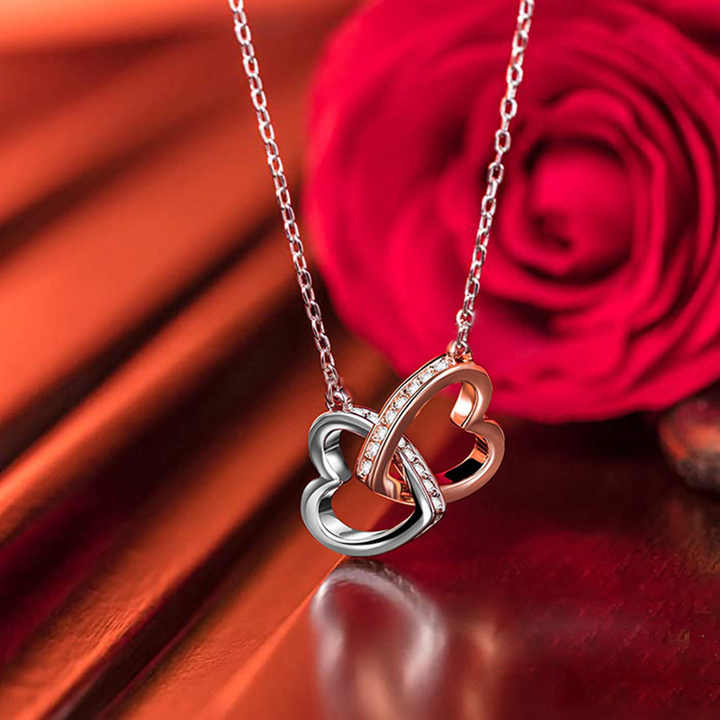Vana 18K Gold Plated Rose Color Double Heart Necklace