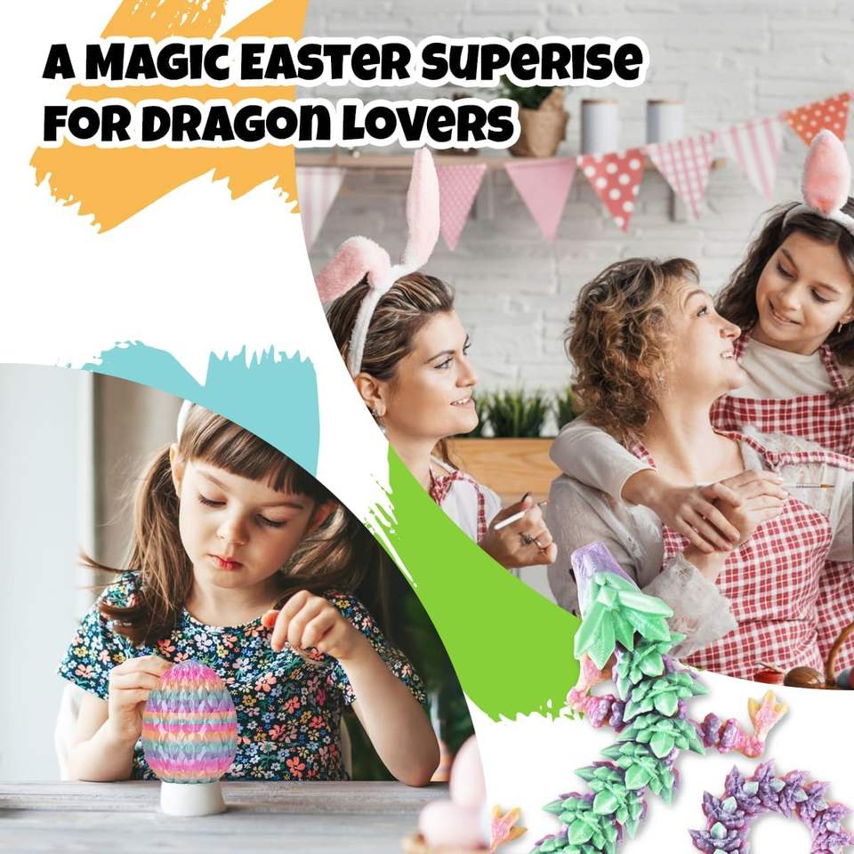 12\" 3D Printed Plastic Dragon Egg Flexible Crystal Easter Basket Essentials Novelty Executive ...