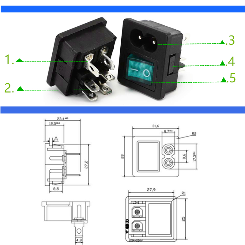 Kcd1 Rocker Switch With Push Button Micro Power AC or DC Adapter / Pcb ...