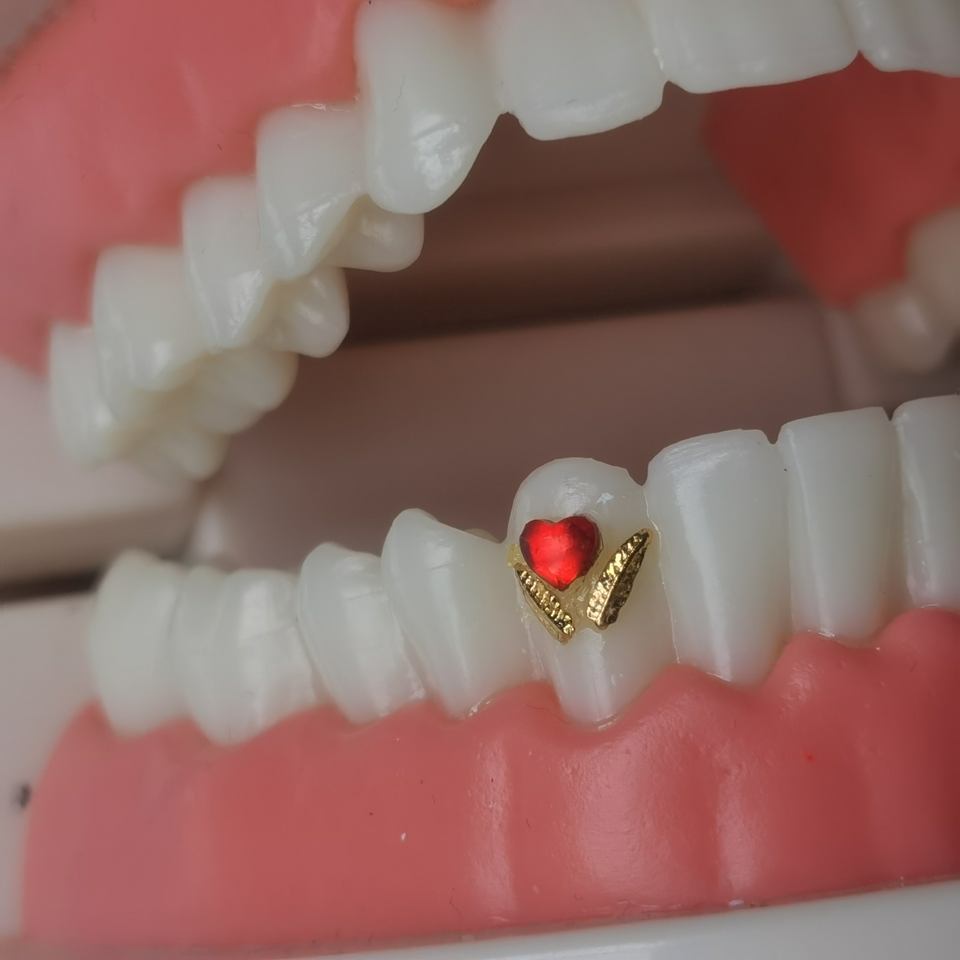 Golden Leaf Red Heart Tooth Gems Kit Pure Copper Teeth Whitening 18K ...