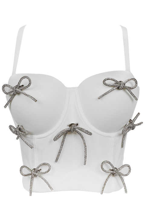 Sexy Diamond Surface Bow Bra Outer Wear Temperament Matching Skirt ...