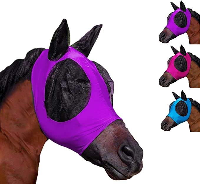 Quality and Comfort Horse Fly Mask Ears Hood Full Face Mesh Protection ...