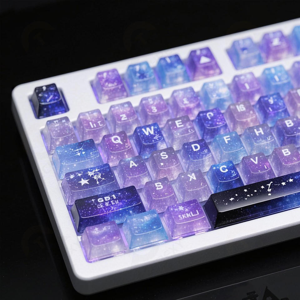 Customizable Twelve Constellation Resin Keycaps - Nebula Purple/Blue ...