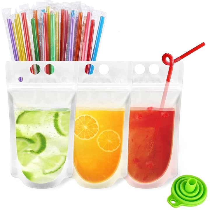 Customized Drink Pouches with Straws for Cocktails
