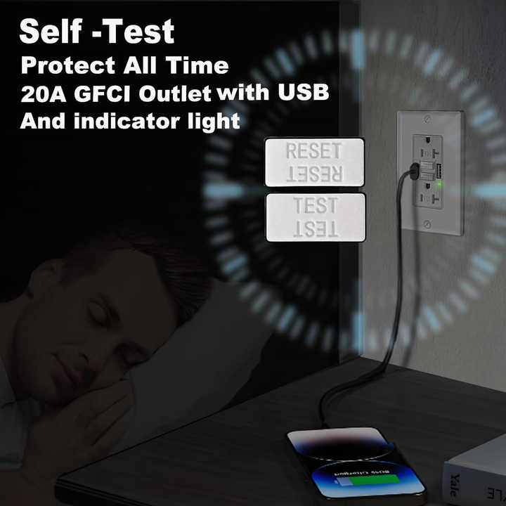 4.8A Rated 15A 125V GFCI Wall Outlet with USB and Type C Dual AC ...