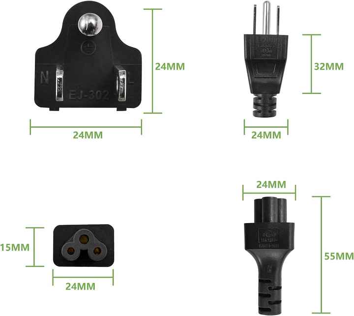 US Standard Laptop Power Cord 5FT 18AWG NEMA 5-15P to Iec C5 Universal 3 Prong AC Power Cable ...