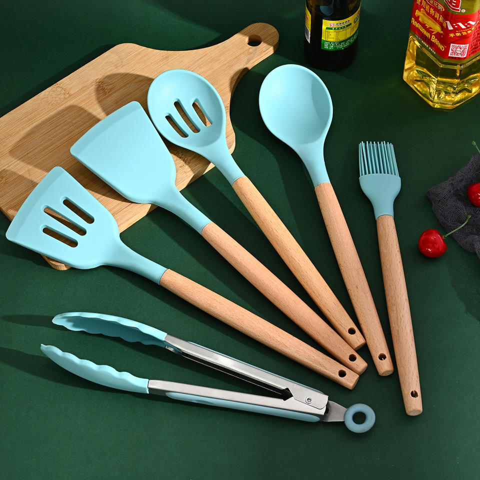 Custom Kitchen Utensils Silicone Cookware Free Shipping Set With-wooden ...