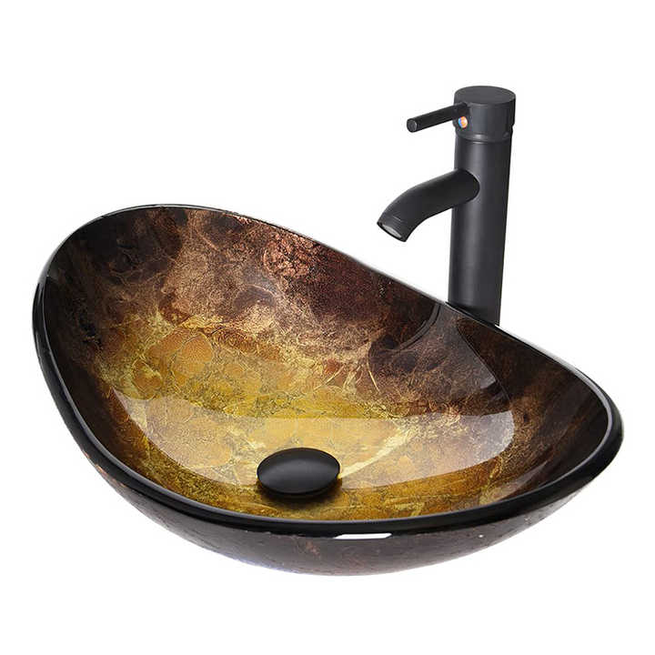 Luxury Good Quality Modern Oval Art Basin Ceramic Gold Black Bathroom ...
