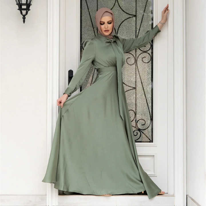 Women Modest Stylish EID Satin Abaya Dubai Wholesale Solid Color Casual ...
