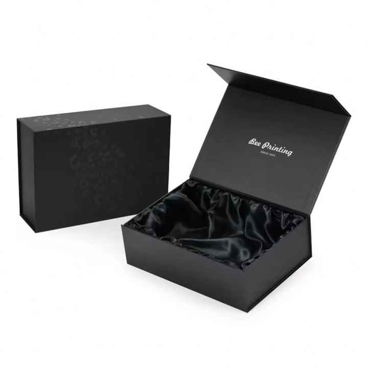 Luxury Package Magnetic Black Satin Insert Lined Gift Box Packaging ...