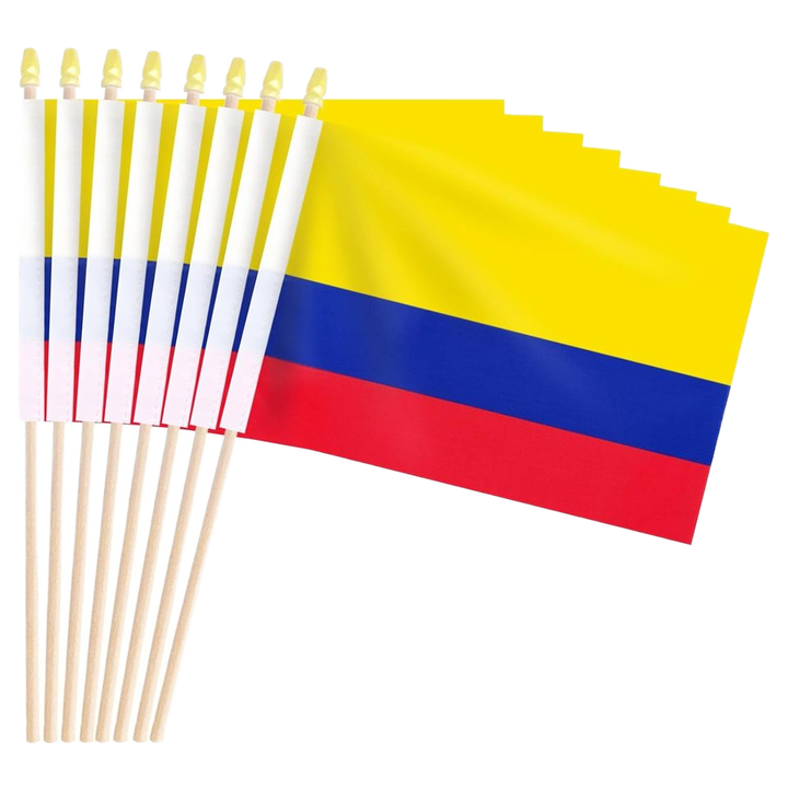 20-Pack 5x8 Inch Handheld Colombian Flags Small Wooden Stick Gold Spear ...