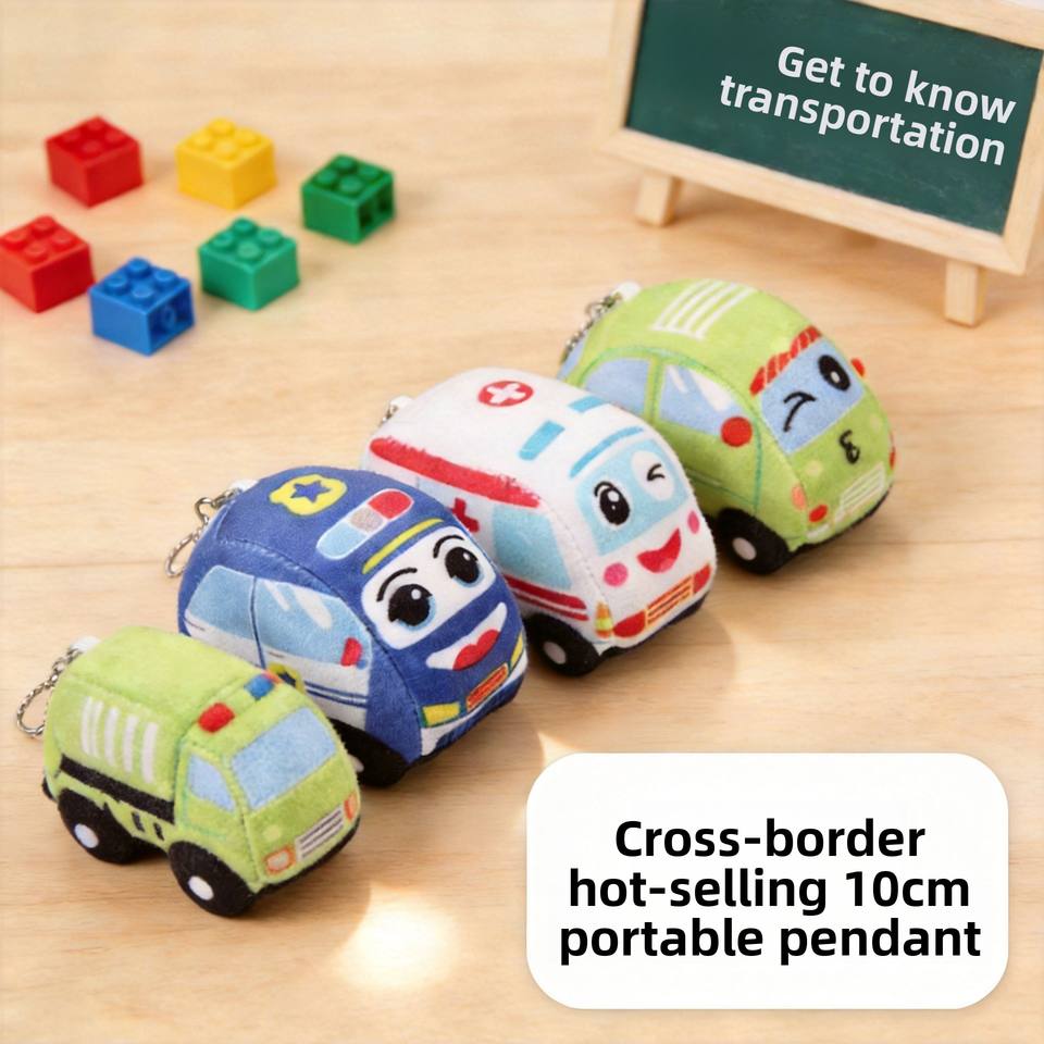 Soft Plush Keychain Cartoon Fire Truck Police Car Toy Car Pendant ...