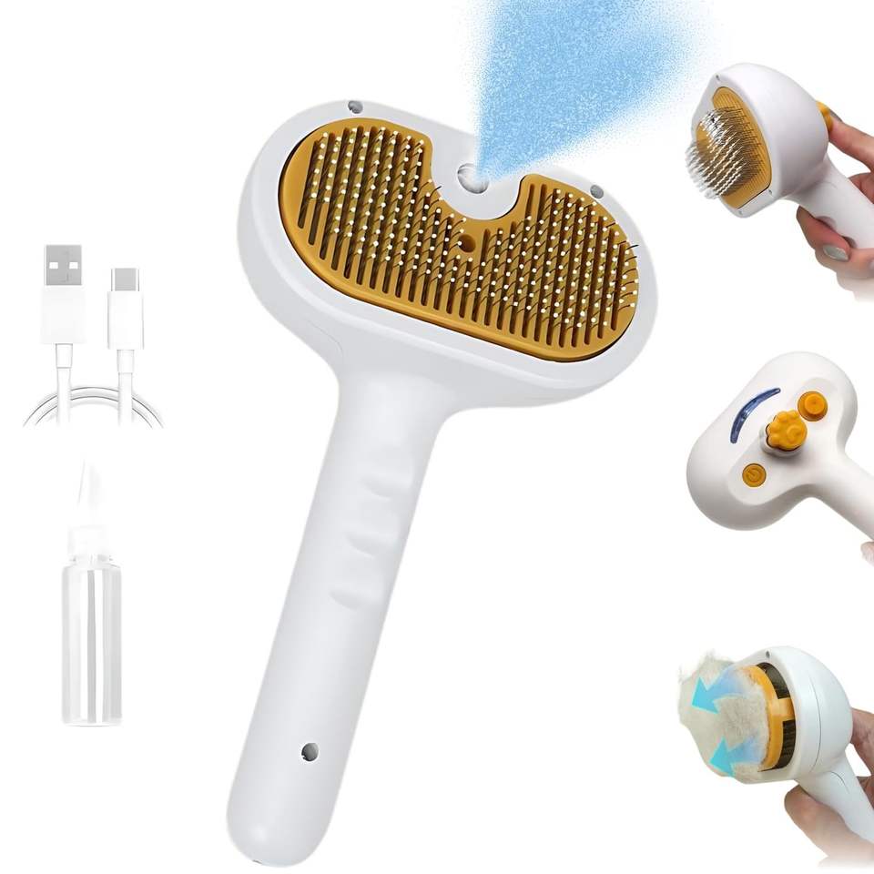 3 in 1 Portable Anti-Static Cat Steam Brush Hypoallergenic Waterless ...