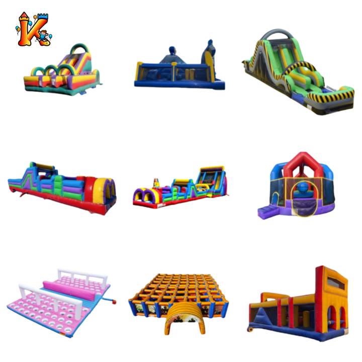 Kiddohop Rush Race Obstacle Course Inflatable Castle with Tunnels & Pop ...