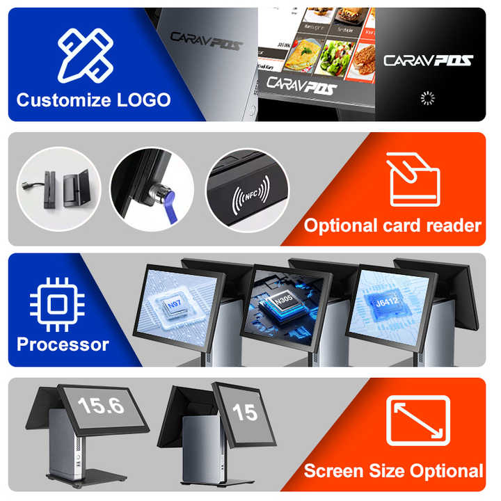 15 Inch Dual Screen Touch Cash Acceptor Machine Restaurant Ordering ...