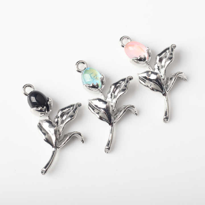 Simple Alloy Inlaid Resin Tulip Flower Pendant Charms DIY Bracelet ...