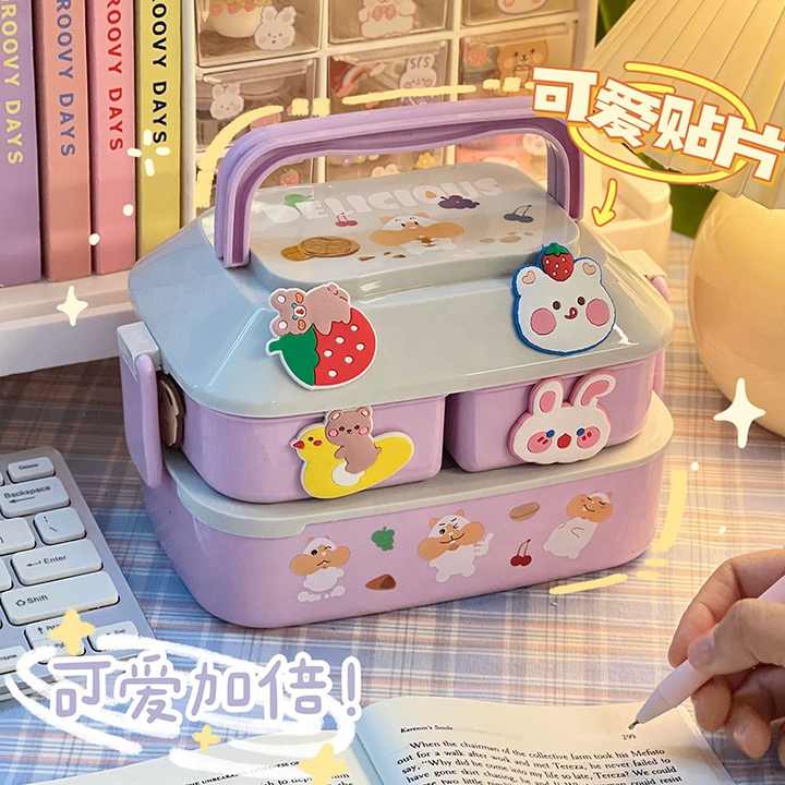 Cute Stackable Airtight Keep Food Double Layer Plastic Tiffin Lunch Box ...
