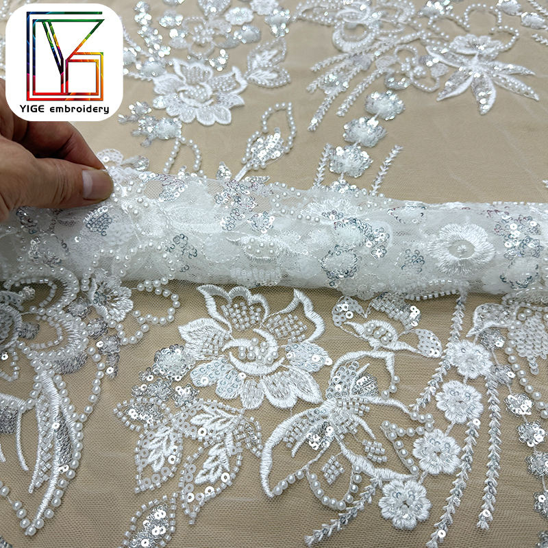 New Arrival 3d Floral Lace Pearl Fabric Beaded Lace Sequin Fabric Mesh ...