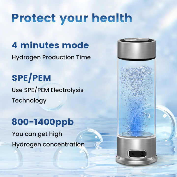 Portable Rechargeable Hydrogen Water Bottle - 400ml Glass & USB Battery ...