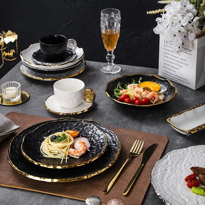 Luxury Embossed Gold Trim BPA Free Porcelain Dinnerware Set Vintage ...