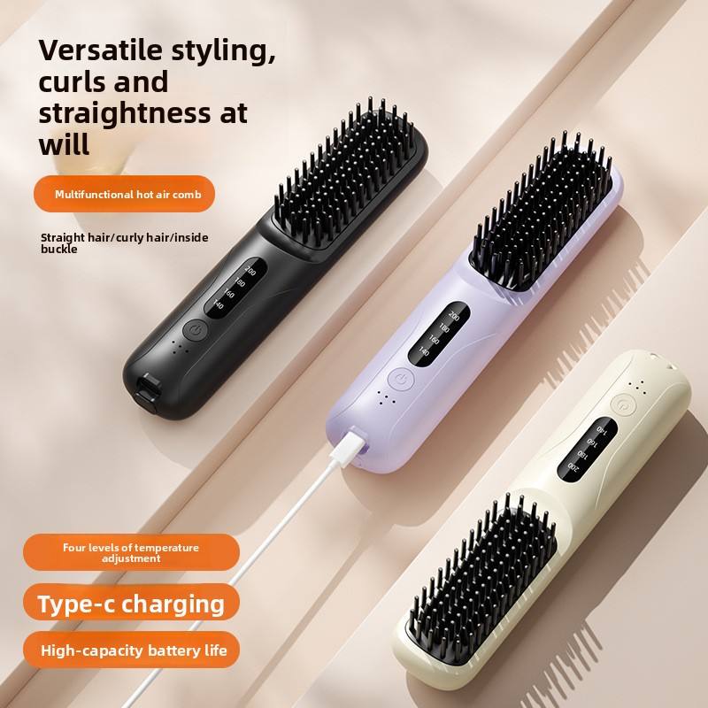 Ceramic Mini Wireless Straightening Hair Comb with 3 Temperature ...